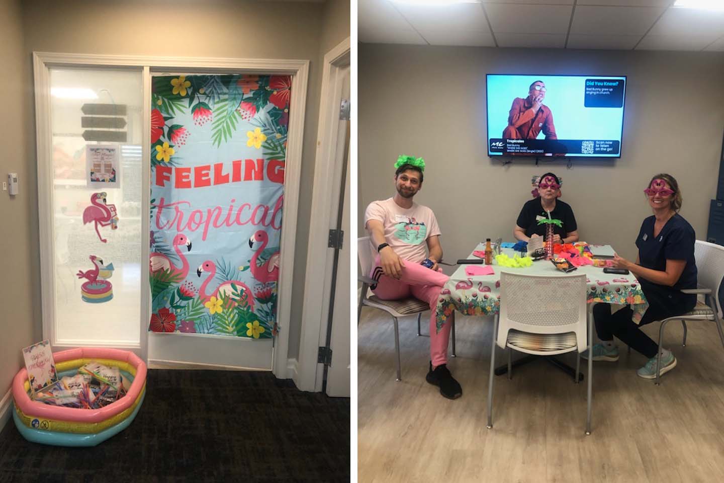 Pacific Springs staff flock together for a Flamingo-themed celebration